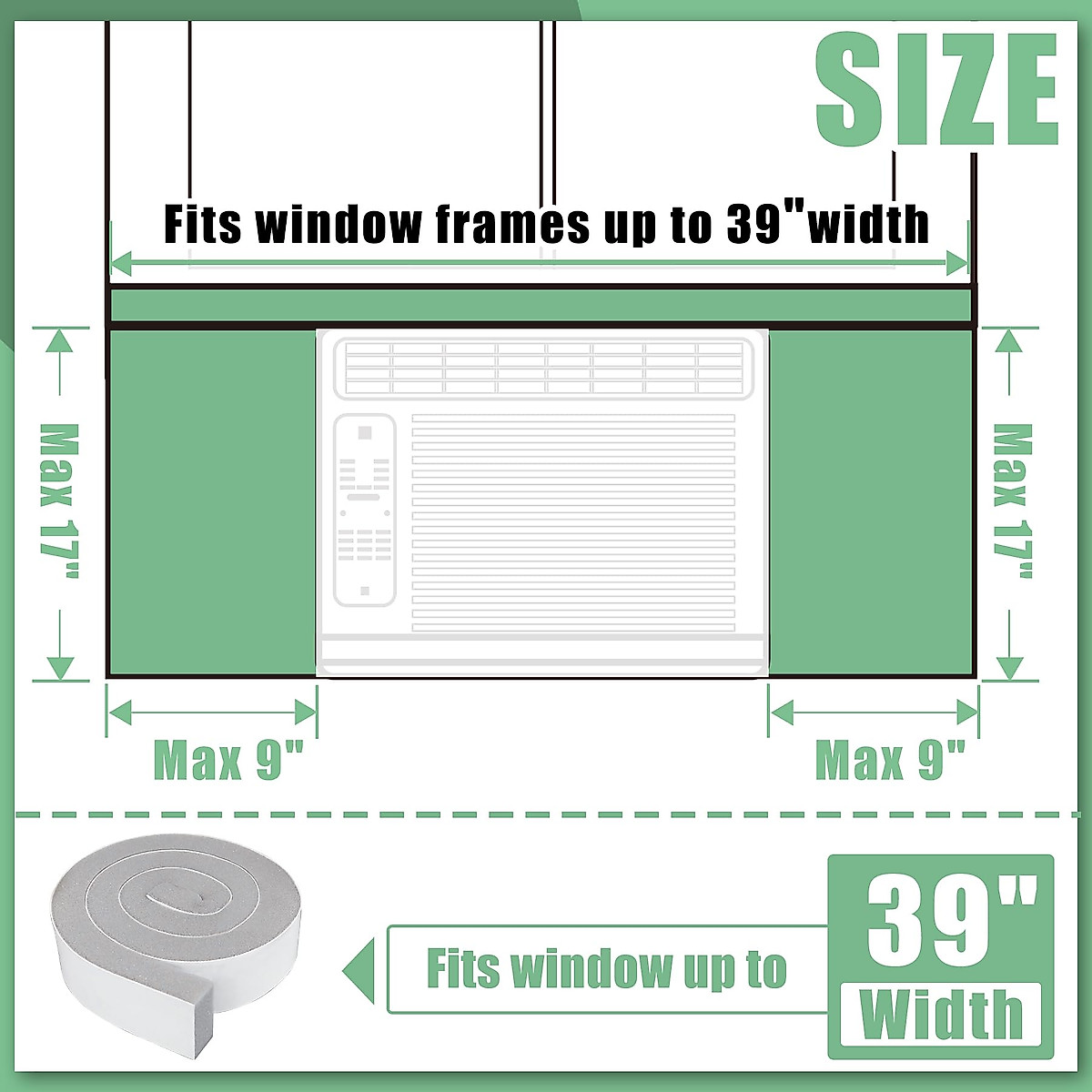 Memrita Window AC Side Panels for Indoor Air Conditioner Unit,Window Air Conditioner Surround Insulation Foam Panel Kit with Foam Seal Strip,Window AC Foam Panels for Summer and Winter