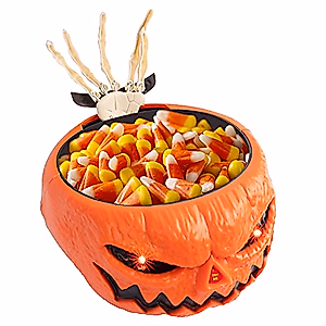 FUNPENY Halloween Candy Bowl, Animated Pumpkin Candy Holder, Lighted Red Eyes and Sound Candy Dish with Motion Activated for Trick-or-Treaters Party