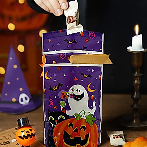 VIFOME 24 Pcs Halloween Bags Ghost Bags Halloween Trick Treat Bags Plastic Bags with Ribbons for Gift Wrapping Halloween Party Decoration