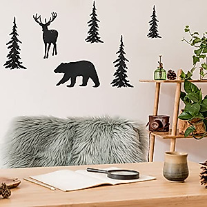6 Pieces Metal Wall Art Deer Bear Pine Tree Wall Decor Hanging Forest Decor Rustic Cut Metal Art Metal Wall Decor for Home Bedroom Office Outdoor Decorations (Black)