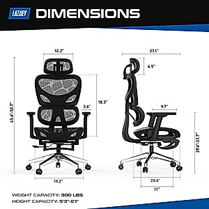 Laziiey Ergonomic Office Chair with Lumbar Support, Mesh Desk Chair with 4D Adjustable Arms Headrest, High Back Computer Chair for Home Office Work (Black)