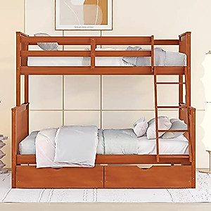 DEYOBED Twin Over Full Wooden Bunk Bed with 2 Storage Drawers for Kids Teens Adults