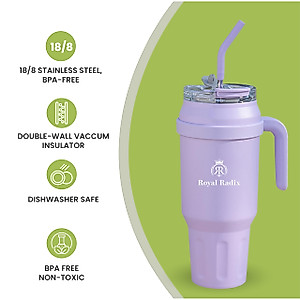 Royal Radix 50 oz Tumbler with Handle, 2 in1 Straw and Lid, Stainless Steel,Traveling Mug, maintain Cold for 24 Hours Hot 12H, Leakproof and Dishwasher Safe