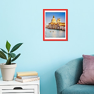 wyooxoo Picture Frame 12x16 inches, Red Solid Wood, High Definition PlexiGlass, Matted, Wall Mount or Tabletop, Ideal for Grandparents Day, Birthday, Graduation