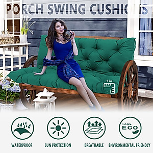 Porch Swing Cushions Waterproof Outdoor Swing Cushions 2-3 Seater Thicken 5" Dark Green Patio Swing Cushion with Backrest 60 ×40" Swing Replacement Cushion for Outdoor Furniture