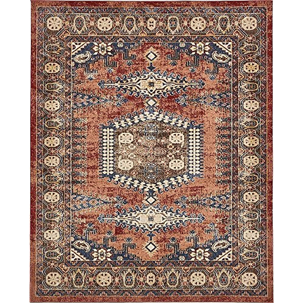 Unique Loom Utopia Collection Traditional Geometric Vintage Inspired Area Rug with Warm Hues, 8' x 10', Terracotta/Blue