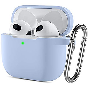 SNBLK AirPods 3rd Generation Case Cover 2021, Soft Silicone Shock-Absorbing Protective Skin Compatible with Apple AirPods 3 Case with Keychain, Wireless Charging, Front LED Visible, Light Blue