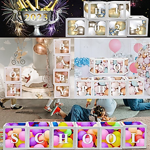 White Transparent Balloon Boxes With 78 Letters, Name Boxes for Baby Shower, Clear Baby Box Blocks Backdrop for 1st Birthday, Bridal Shower, Graduation Prom Party, Gender Reveal Decoration, 6 PCS