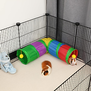 Rypet Guinea Pig Tunnels and Tubes Collapsible 2 Way and L-Type Tunnel with Interactive Ball Small Animal Activity Tunnel Hideaway Toys for Baby Rabbit Ferret Hamster Chinchilla Hedgehog