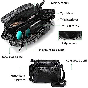 LaRechor Medium Crossbody Bag Multiple Pocket Women Shoulder Purse with Rivets Black