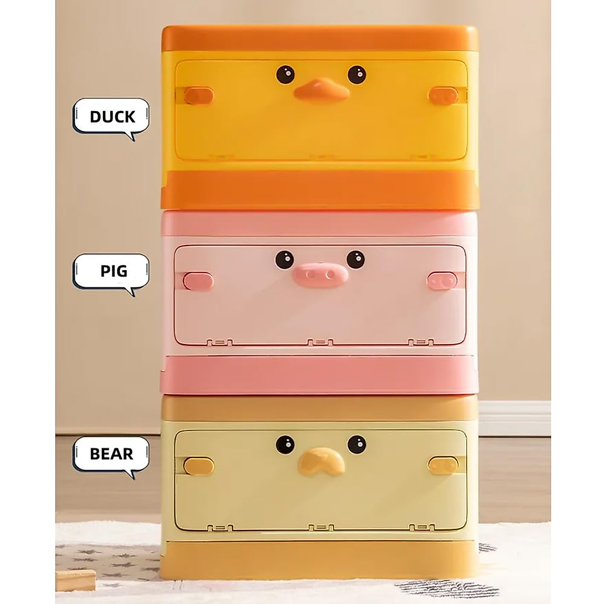 hawkrise Foldable Animal Shape Kids Toy Organizer with Stackable Design and Open Lid – Versatile Storage Solution for Toys, Clothes, Snacks, and Books (Pig)