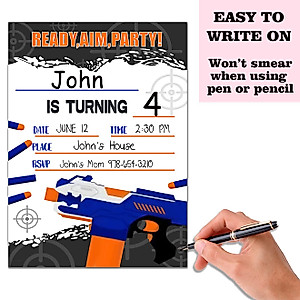 Birthday Party Invitation Cards, Dart War Party Celebration, Blaster Nerf Gun Battle Birthday Party Supplies, Favors, 20 Cards With 20 Envelopes – (B03)
