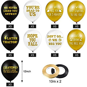45 Pieces 12 Inch Coworker Going Away We Will Miss You Farewell Balloon funny goodbye party later traitor deco Office Balloons Retirement Latex Balloon with 2 Ribbon Colleague (Black, Gold, White)