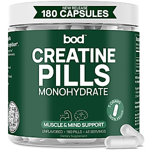 Goba Tea BOD Creatine Monohydrate Pills for Muscle Support, Vegan Pre or Post-Workout Creatine Capsules for Women and Men, 5g Micronized & Instantized Creatine per Serving, 45 Servings, 180 Capsules
