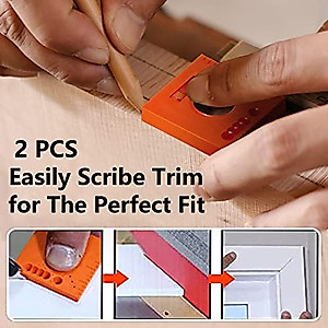 Atiger 2PCS Marks Offset Ruler with Level - 5 in 1 Multifunction Ruler for Parallel Lines for Screws or Cutting Marking Offset Marking Tool Easily Scribe Trim for The Perfect fit
