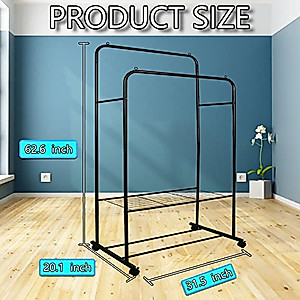 befacai Clothing Garment Rack with Shelves, Upgraded Length Cloth Hanger Rack Stand on Wheels, Clothes Drying Rack with Two Rod (31.5“ Black)