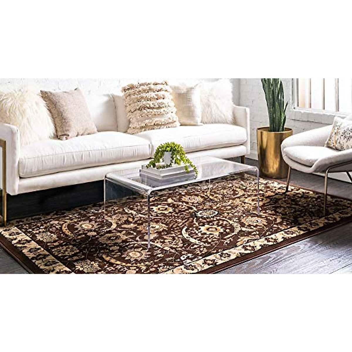 Unique Loom Espahan Collection Traditional Classic Inspired, Intricate Design Area Rug, 10 ft x 13 ft, Brown/Beige