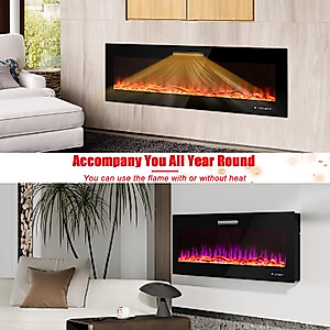 Tangkula 50 Inches Electric Fireplace Insert, Reccessed and Wall Mounted 5,000 BTU Electric Fire Place,with 2 Heat Settings, 0.5-12H Timer, Dual Control, 9 Flame Colors & 5 Flame Brightness