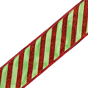 LaRibbons Wired Christmas Holiday Ribbon - Green with Red Glitter Stripe Ribbon - 2.5 inch x 25 Yard Each Roll - Red Wired Edge
