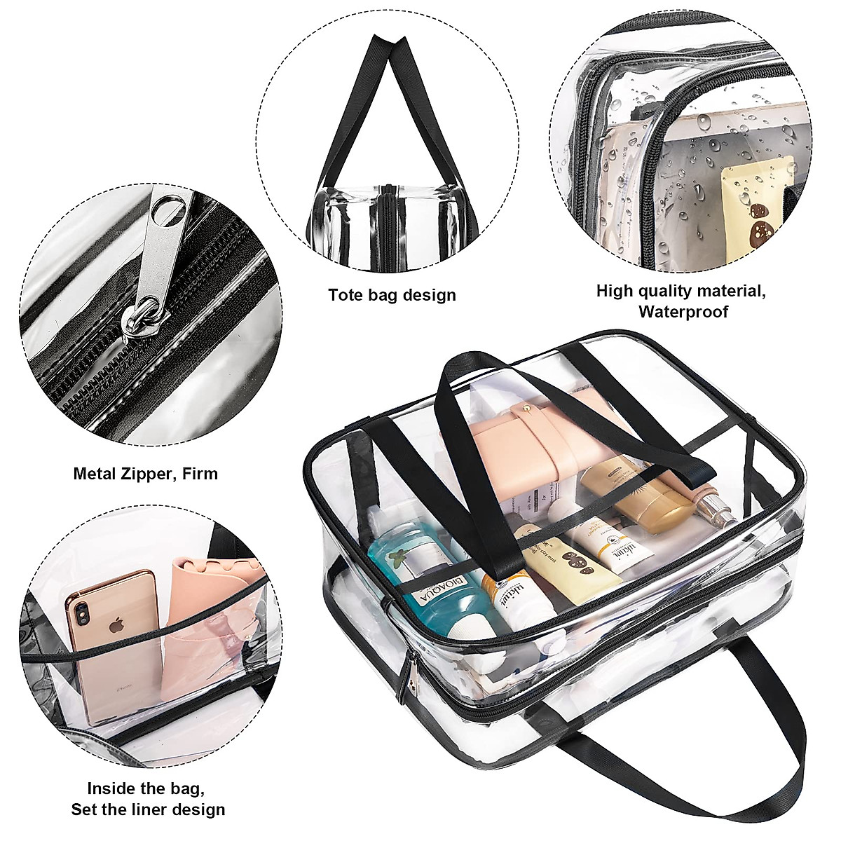 ONEGenug Clear Toiletry Bag Thick Transparent Cosmetic Bag Waterproof Makeup Artist Large Bag Diaper Case Luggage Organizer Storage Easy Clean Large