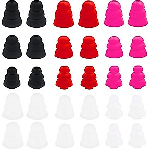 Rqker Triple Flange Earbud Tips Soft Silicone Earbuds Replacement Tips Fit for in-Ear Earbuds (Inner Hole from 3.8mm -4.2mm) 12 Pairs S/M/L Sizes Soft Silicone Ear Tips 12 Pairs Black White Pink Red