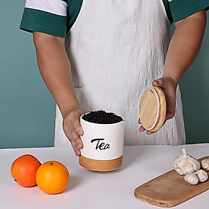 LEETOYI Ceramic Food Storage Containers with Lid,Modern Farmhouse Kitchen Decor, Countertop Food Storage Caddy Organizer, 4.5Inch 31oz (Labeled Tea)