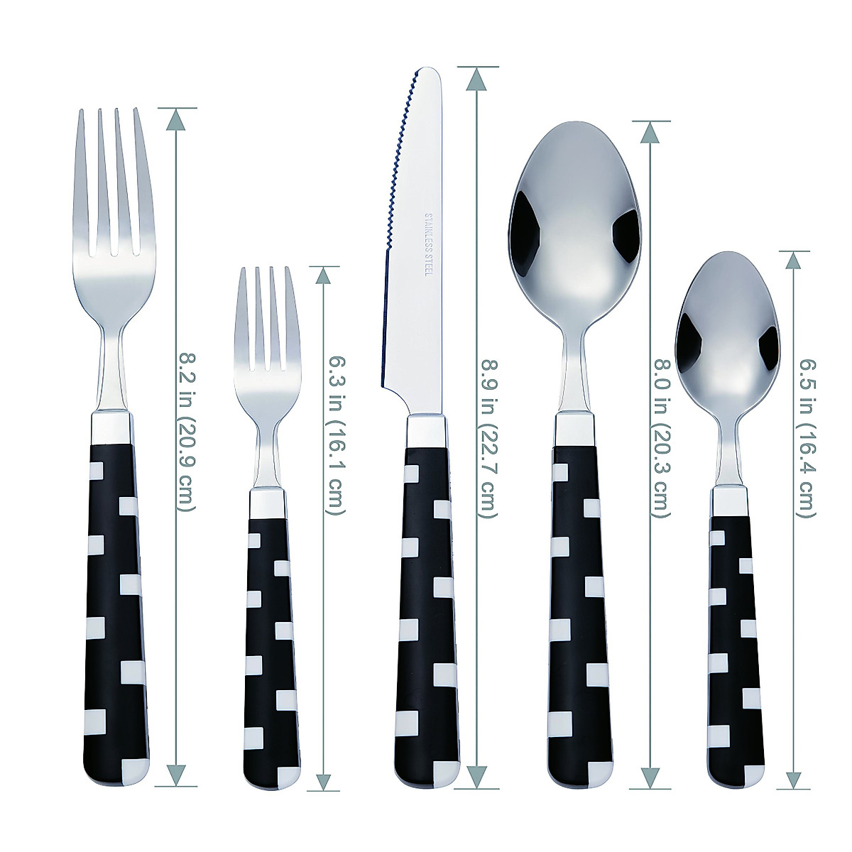 Bon Fusion 20-Piece Stainless Steel Flatware Silverware Cutlery Set - Black, Include Knife/Fork/Spoon, Mirror Polished, Dishwasher Safe, Service for 4