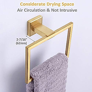 Hand Towel Holder Brushed Gold, Angle Simple SUS304 Stainless Steel Square Towel Ring, Bathroom Towel Hanger for Wall, 7.09-Inch