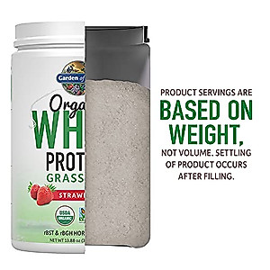 Garden of Life Whey Protein Powder Strawberry - 21g Certified Organic Grass Fed Protein for Women & Men + Probiotics - 12 Servings - Gluten Free, Non GMO, Kosher, Humane and RBST & rBGH Hormone Free