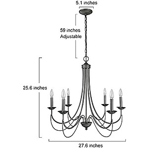 LOG BARN French Country Chandelier, Modern Farmhouse Lighting Style in Brushed Rustic Dark Grey, Kitchen Island Pendant for Dining Room, Bedroom