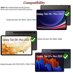 LTROP Protective Case for Samsung Galaxy Tab S9 Plus Case 2023 (SM-X810/ SM-X816B/ SM-X818U) 12.4 Inch, 9H Tempered Glass Screen Protector, S Pen Holder, Hand/Shoulder Strap & Kickstand, Aqua Teal