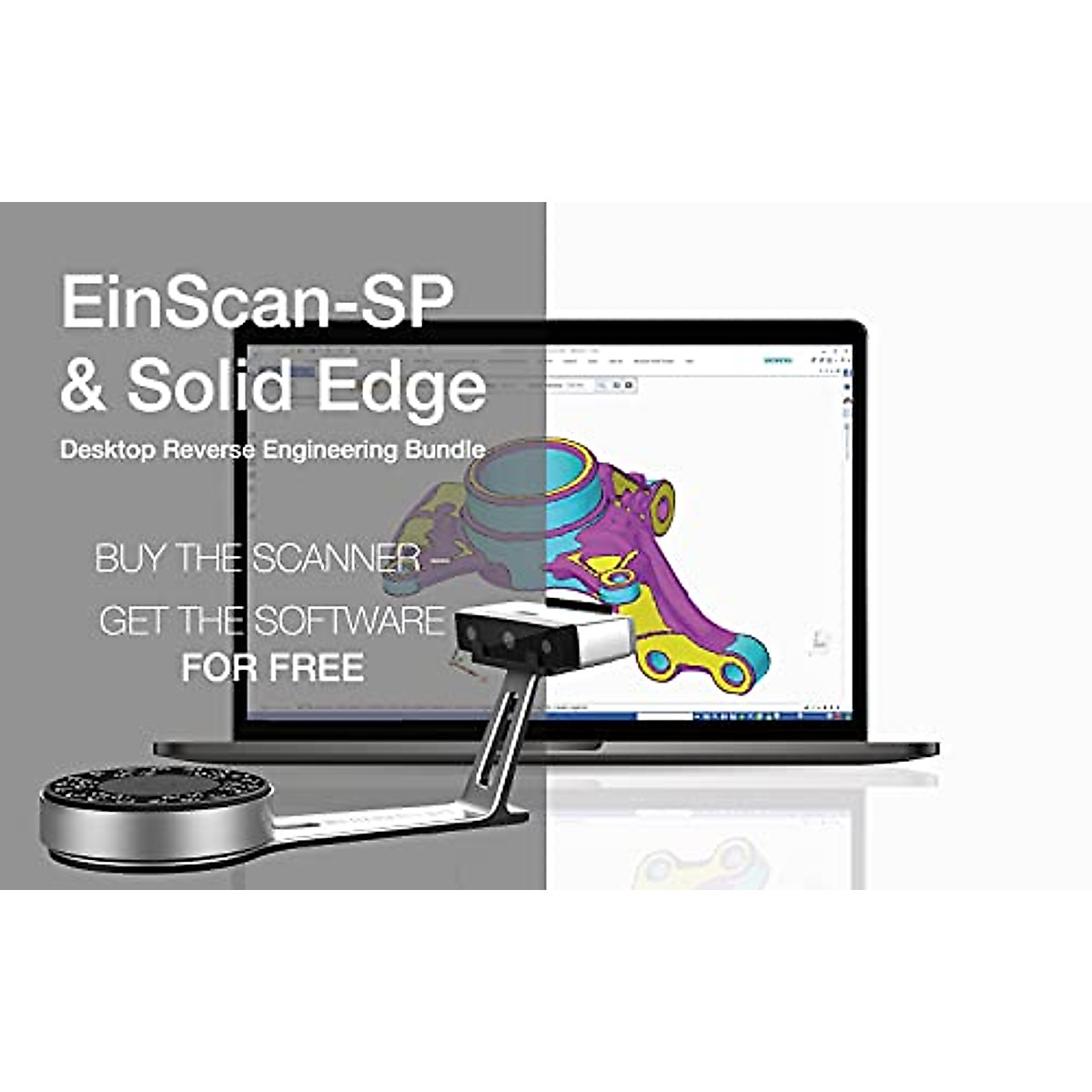 Shining3D [ EinScan-SP ] White Light Desktop 3D Scanner with Solid Edge SHINING3D Edition CAD Software, 0.05mm Accuracy, 4s Scan Speed, 1200mm Cubic Max Scan Volume, Fixed/Auto Scan Mode