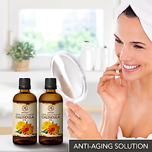 AROMATIKA Calendula Oil set 2 x 3.4 Fl Oz - 6.8 Fl Oz - Calendula Officinalis - Infused - Almond Oil Base - 100% Pure & Natural - Marigold Oil - for Skin, Nails, Hair, Face, Body