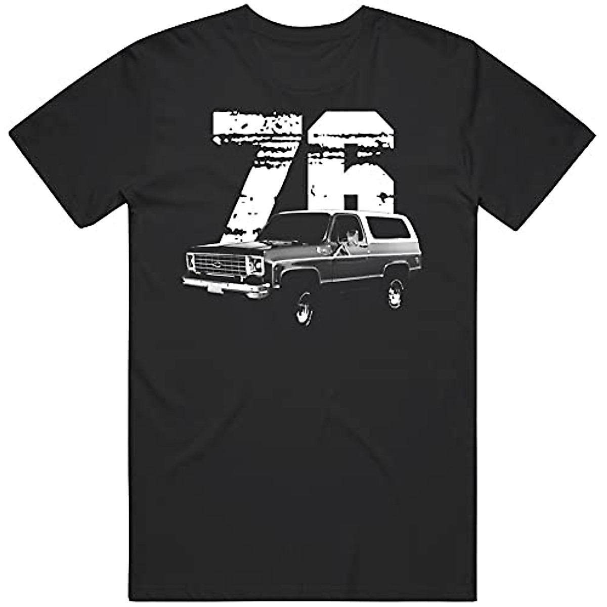 1976 K5 Blazer Front Three Quarter View with Model Year T Shirt 2XL Black
