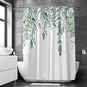 Muuyi Shower Curtain for Bathroom with 12 Hooks, 3D Printing Washable Waterproof Cloth Plant Leaf Fabric, 72 x 72 Inches (Willow), Green