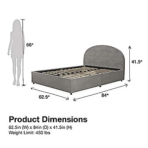 Mr. Kate Moon Upholstered Bed with Storage, Queen Size Frame, Light Gray Velvet