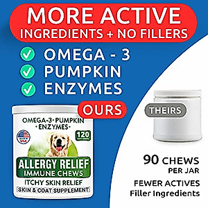 BARK&SPARK Allergy Relief Dog Treats - Omega 3 + Pumpkin + Enzymes - Itchy Skin Relief - Seasonal Allergies - Anti-Itch & Hot Spots - Immune Supplement - Made in USA - Chicken Flavor Soft Chews