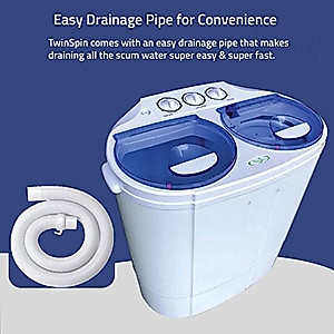 Garatic Portable Compact Mini Twin Tub Washing Machine w/Wash and Spin Cycle, Built-in Gravity Drain, 13lbs Capacity For Camping, Apartments, Dorms, College Rooms, RV’s, Delicates and more