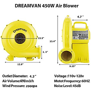Air Blower for Inflatables- Inflatable Blower- 750 Watt, 1HP Bounce House Blower for Jumper, Bouncy Castle Yellow Electric Air Pump Fan Commercial Blower