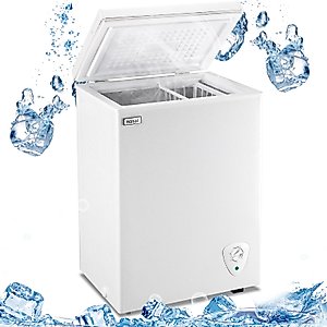 WANAI 3.5 Cu.Ft Deep Freezer Mini Chest Freezer Small Freezer with Top Open Door and Removable Storage Basket, 7 Gears Temperature Control, Energy Saving, for Office Dorm or Apartment White