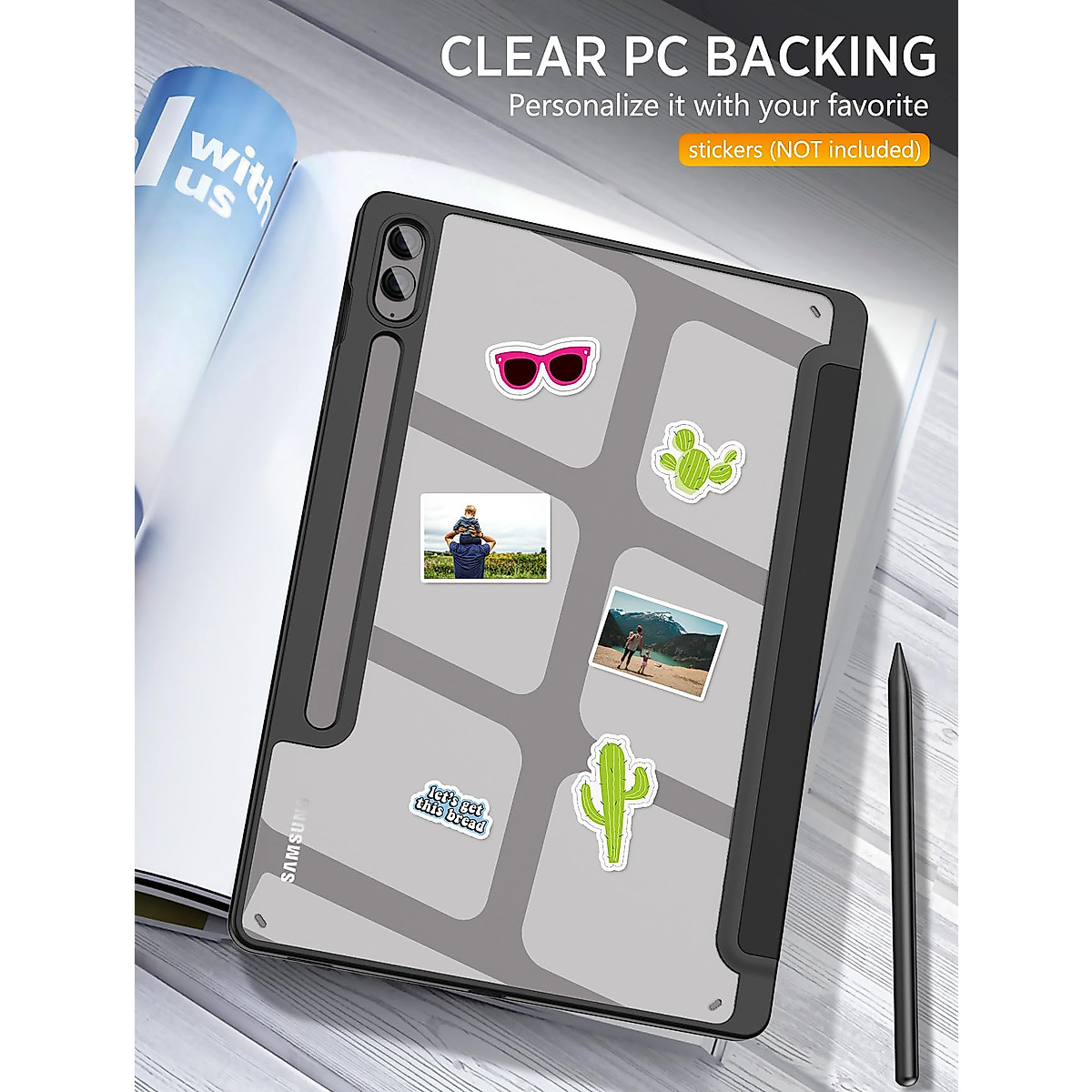 MoKo Case Fits Samsung Galaxy Tab S9 FE Plus 12.4-Inch 2023 (SM-X610/SM-X616), Lightweight Tablet Trifold Cover Case Transparent TPU + PC Back Shell with Pen Holder Slot/Auto-Wake, Black