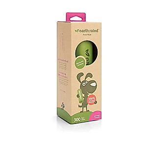 Earth Rated Dog Poop Bags, New Look, Thick Grab and Go Single Roll, Ideal for Backyard Pickups, Lavender Scented, 300 Bags