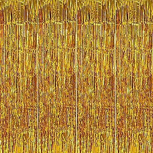 4 Pack 3.2x8.2ft Gold Tinsel Curtain Party Backdrop - Choonshow Foil Fringe Curtain Gold Party Decor Streamers for Birthday Baby Shower Bachelorette Euphoria Theme Party Decorations