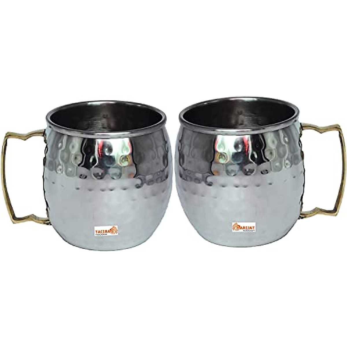 PARIJAT HANDICRAFT Set of 4 Stainless Steel Moscow Mule Mugs(Brass-Handle)