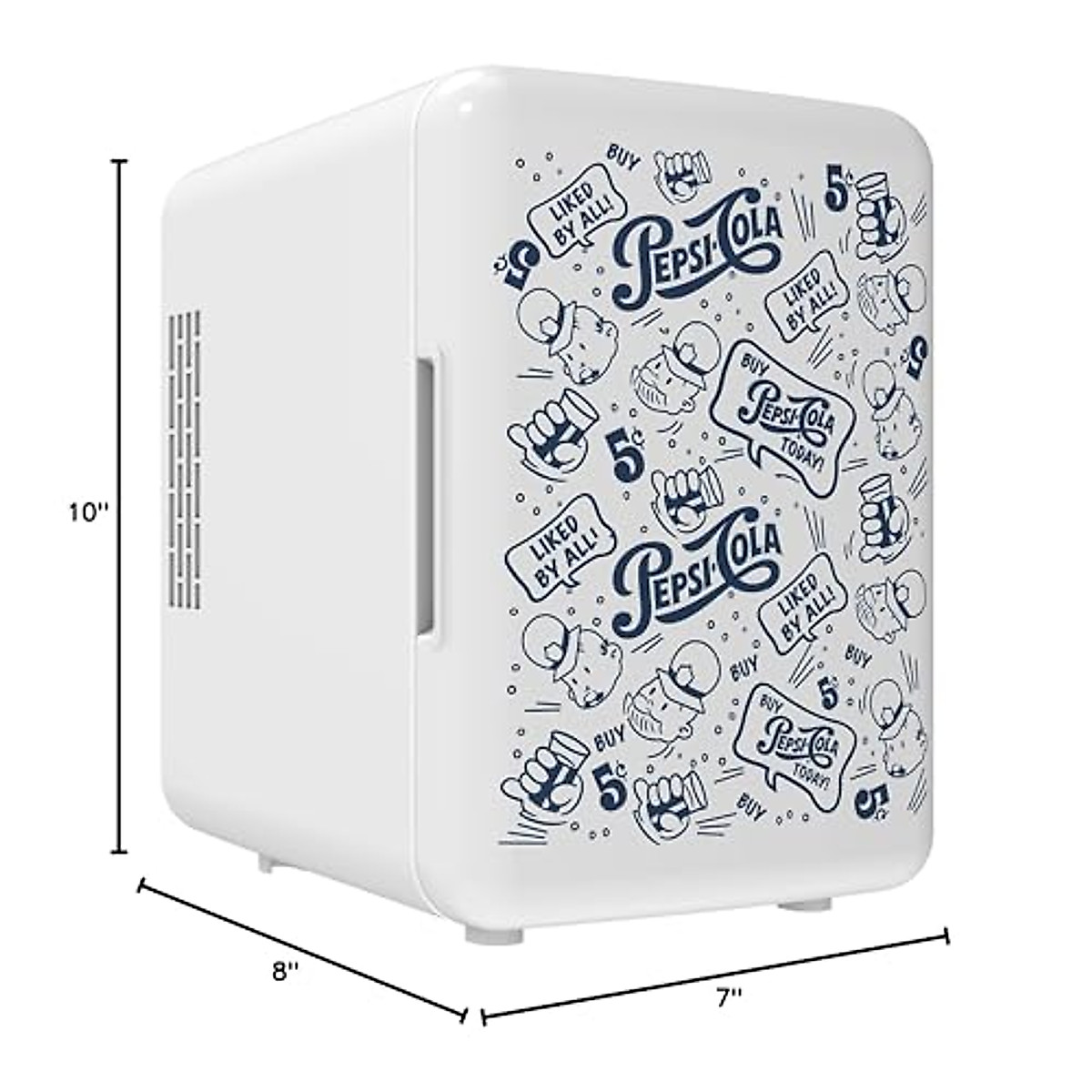 CURTIS MIS150PEP Pepsi Cola Retro, Mini Portable Compact Personal Fridge Cooler, 4 Liter Capacity Chills Six 12 oz Cans, 100% Freon-Free & Eco Friendly, 6, Blue/White