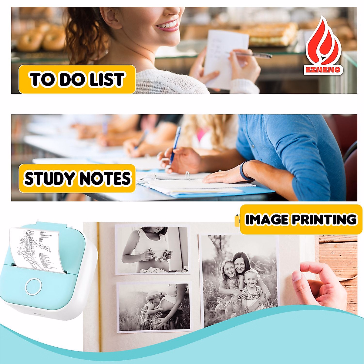 T02 Mini Printer, Portable Sticker Printer Efficiently and Quickly, Thermal Printer for Study Notes, Pictures, DIY, Label, Free App with Multiple Templates-for Android & iOS Green