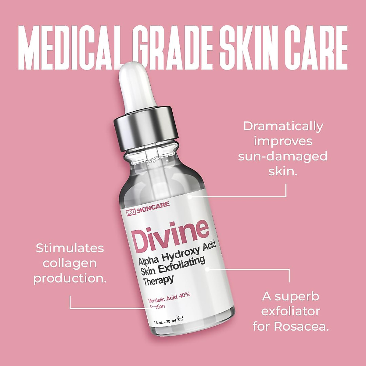 Mandelic Acid 40% AHA Liquid Exfoliant - Gentle Exfoliating Mandelic Acid Peel for Acne Scars, Folliculitis, Dark Spots & Blackheads - Pore Minimizer Chemical Peel for a Glow Up, 1 Fl Oz