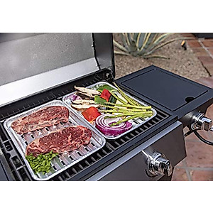 J-Line Design Aluminum Grill Toppers Complete with Silicone Basting Brush and Stainless Steel Mini Tongs - 18-Pack Disposable 13.25 by 9 Inch Pans with Holes for Barbecue Grill Grate