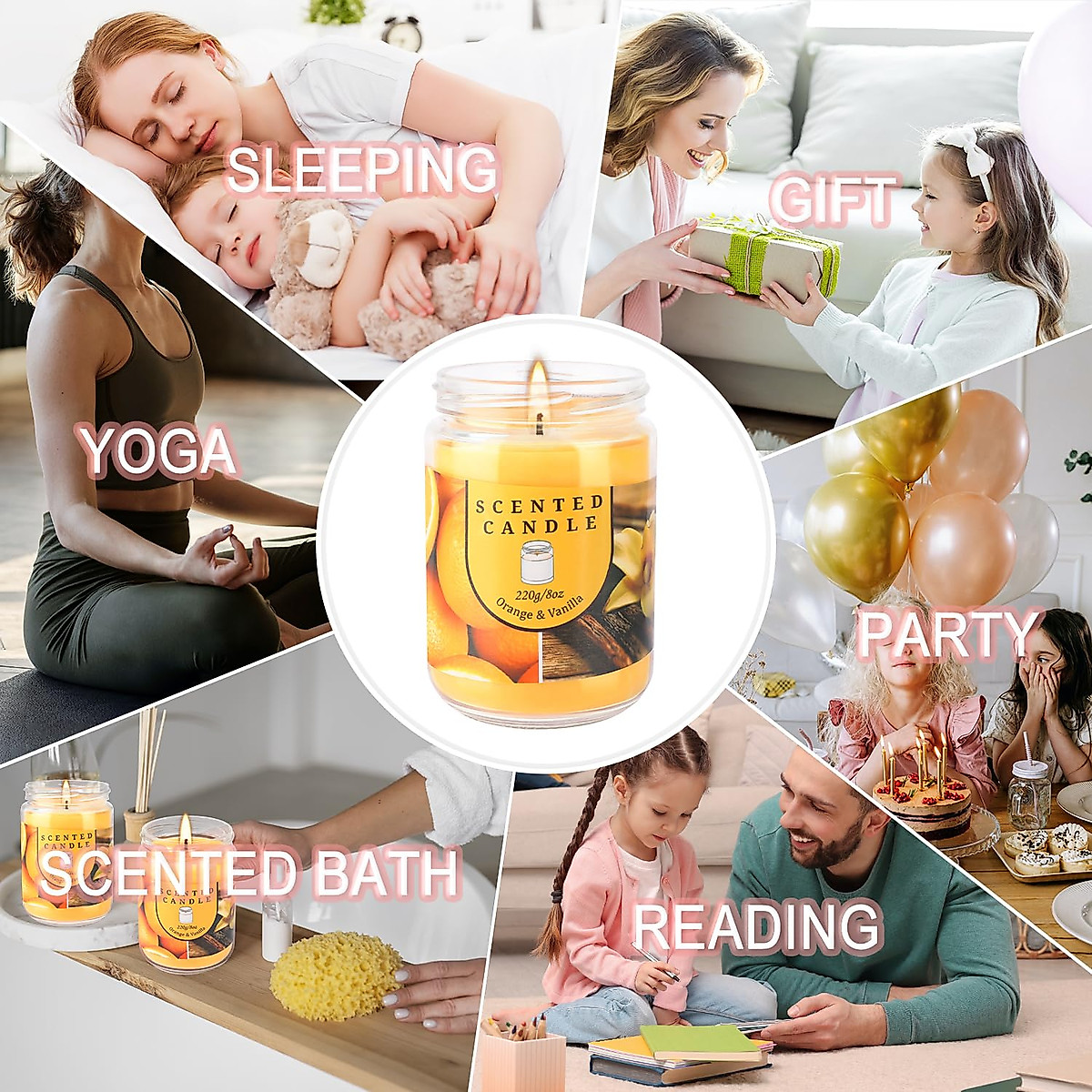 Pack of 2 Orange & Vanilla Odor Elimination Scented Candles Gift Set for Women, Soy Wax Aromatherapy Candles for Home