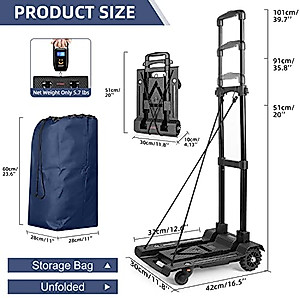 SELORSS 2-in-1 Foldable Utility Cart, Portable Grocery Shopping Cart with Wheels, Telescoping Handle and Removable Waterproof Bag, Collapsible Lightweight Large Capacity Hand Truck for Supermarket